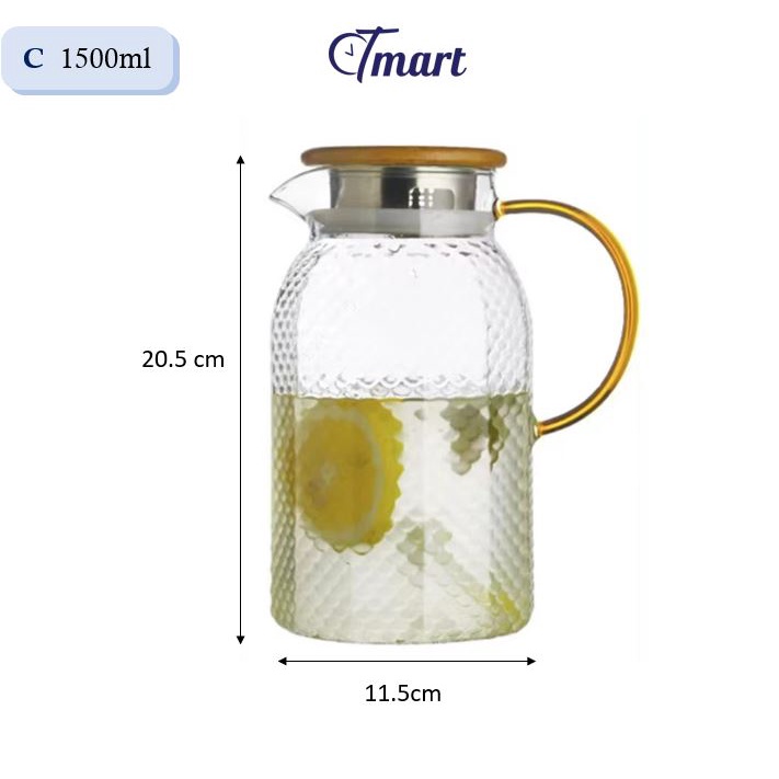 Glass Kettle Juice Pot Juice Jug Water Jug Bamboo Stainless Steel Cover ...