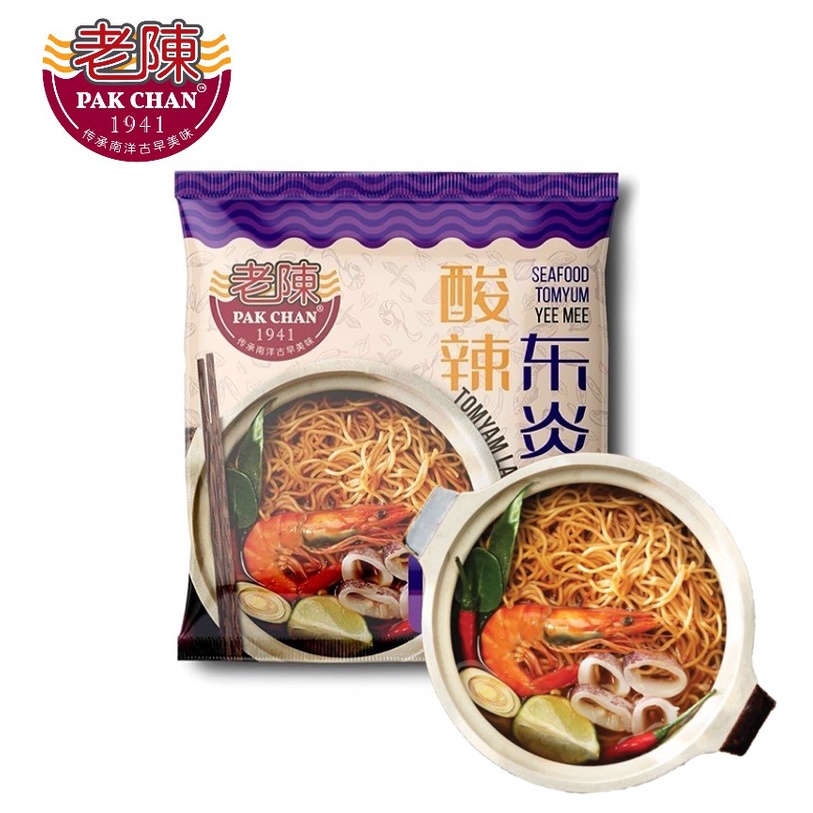 PAK CHAN SEAFOOD SOUR AND SPICY TOMYUM YEE MEE 老陳 海鲜酸辣东炎伊面 120g ...