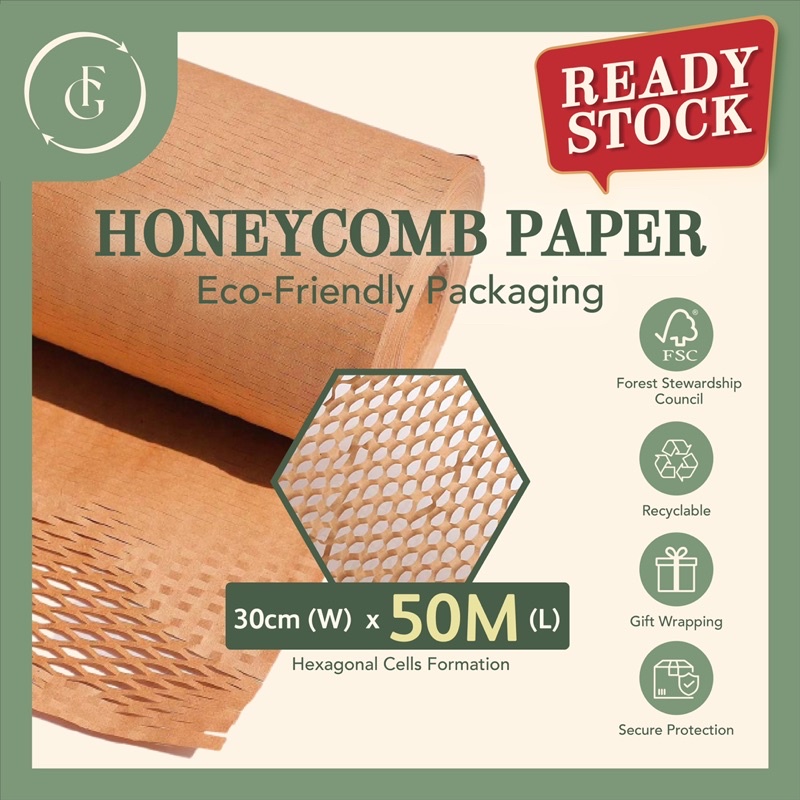 Honeycomb Paper Roll [30cm x 50m] Eco Friendly Bubble Wrap Kraft Paper ...