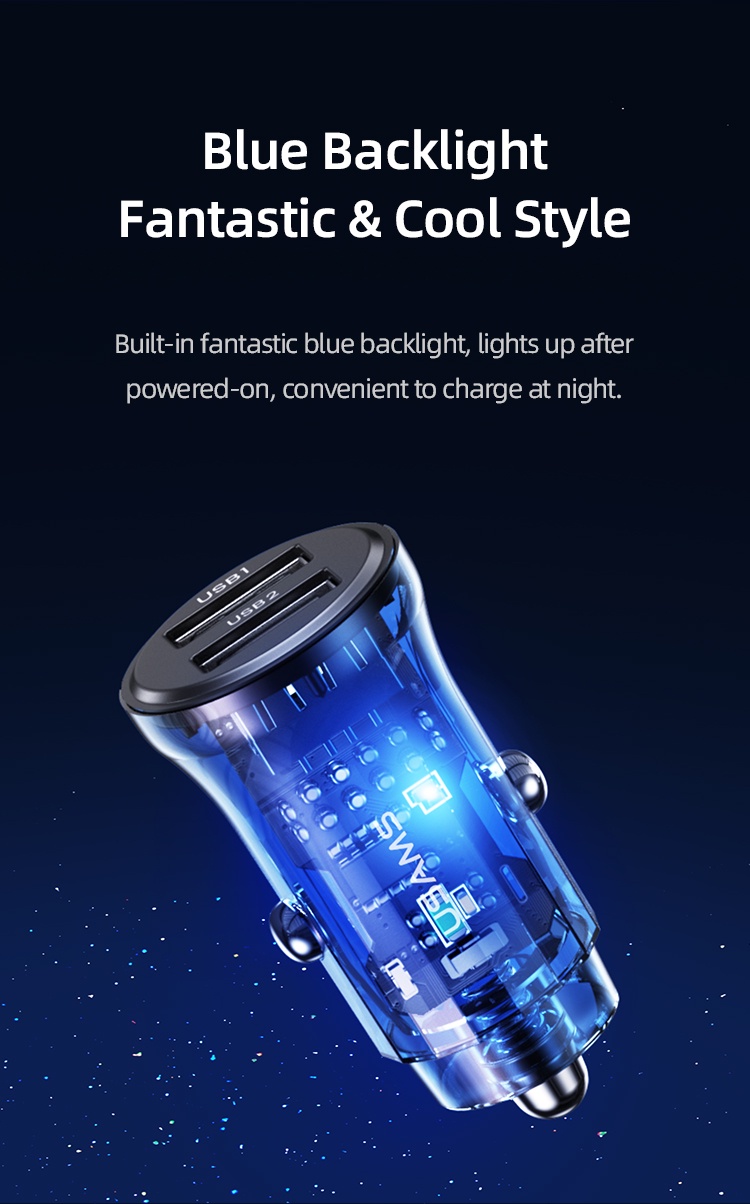 USAMS 2 Ports USB Mini Car Charger Fast Charging 3A Transparent ...