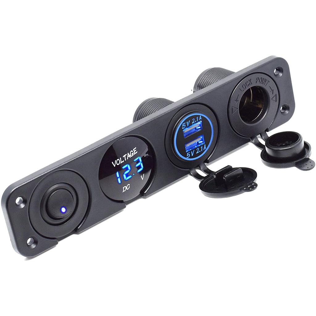 Dual USB Socket Charger 2.1A&2.1A + LED Voltmeter + 12V Power Outlet ...