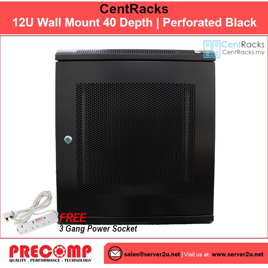 CentRacks 12U (40cm x 60cm x 53cm) Perforated Wall Mount Server Rack (CM12UW400/CM12UB400 ...