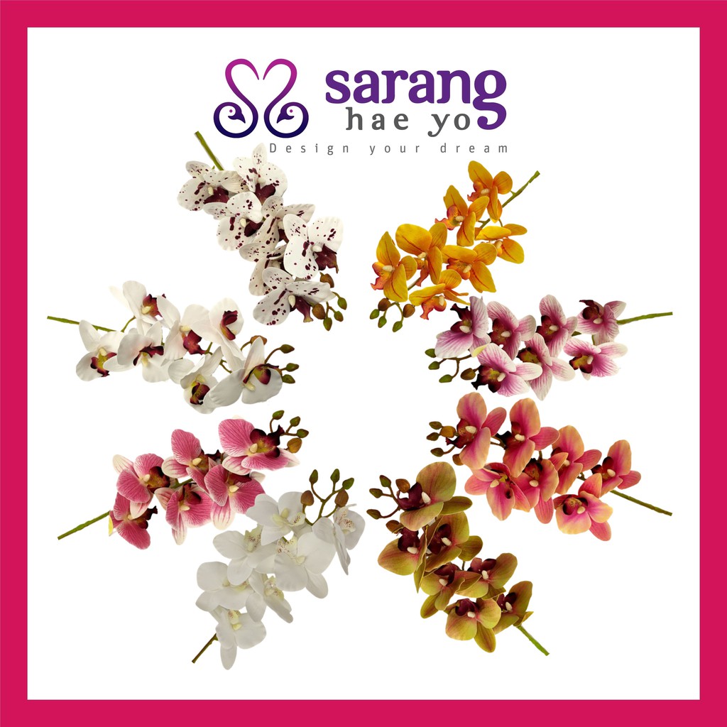 Artificial 7 Heads Small Orchid Latex 3D Hand Bouquet Bunga Orkid 3D ...