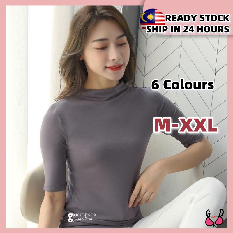 【GDR】Women Inner Solid Color Shirt Half Sleeve Innerwear Size M-XXL ...