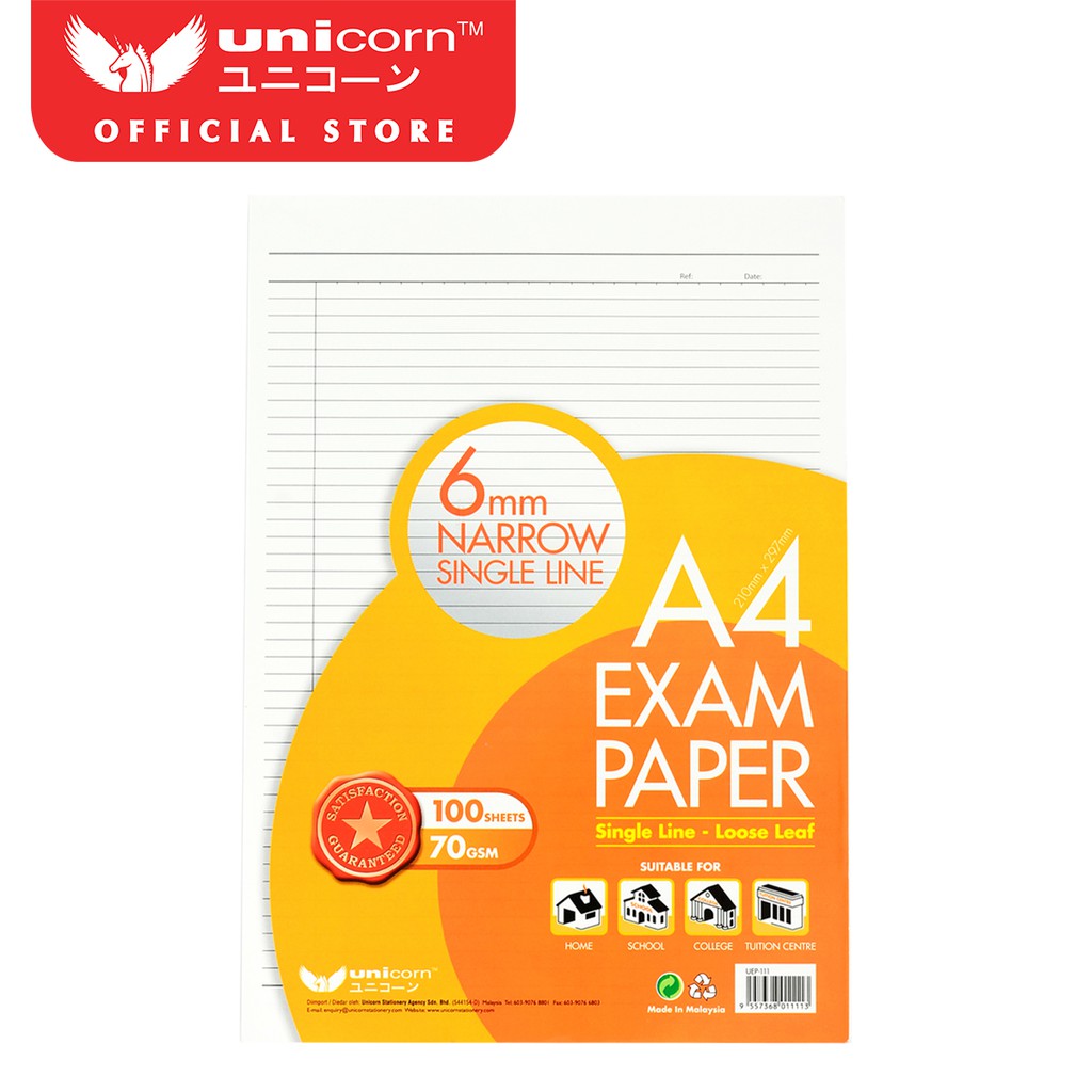 Unicorn Stationery 6mm Narrow Single Line A4 Exam Paper 70G UEP-111 100 Sheet | Shopee Malaysia