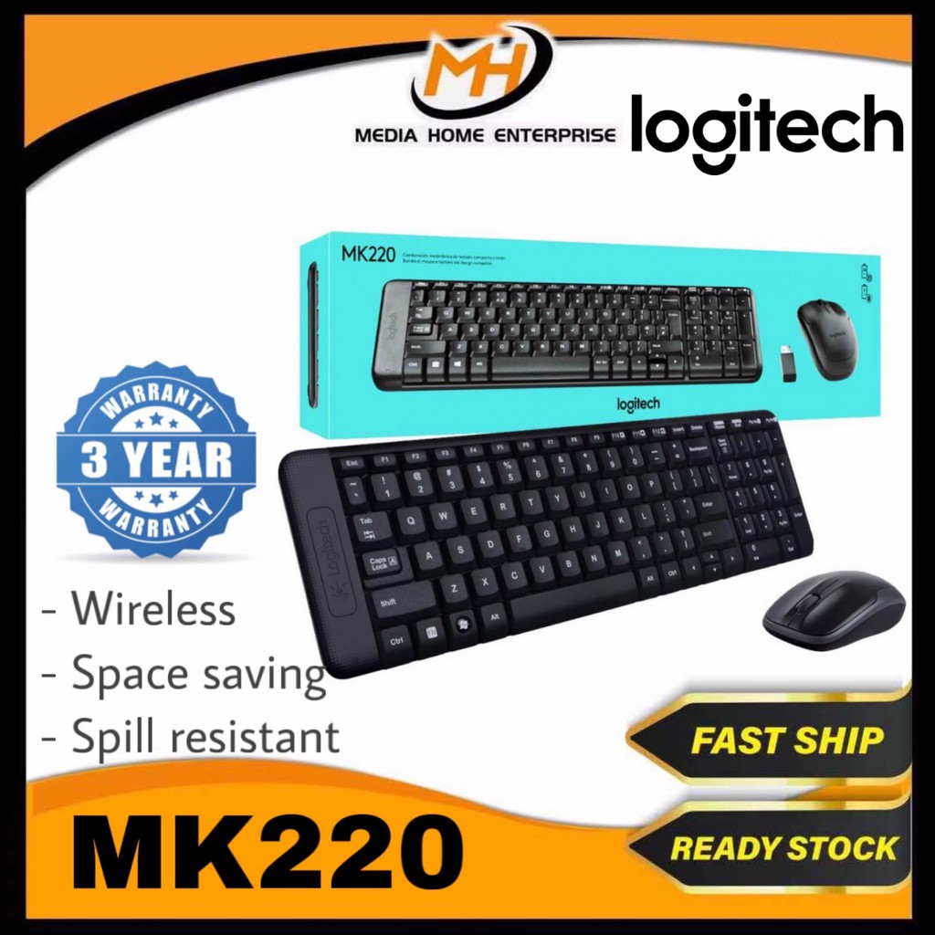 Logitech Wireless Combo Keyboard And Mouse Mk220 Spill Resistant Design Space Saving Keyboard