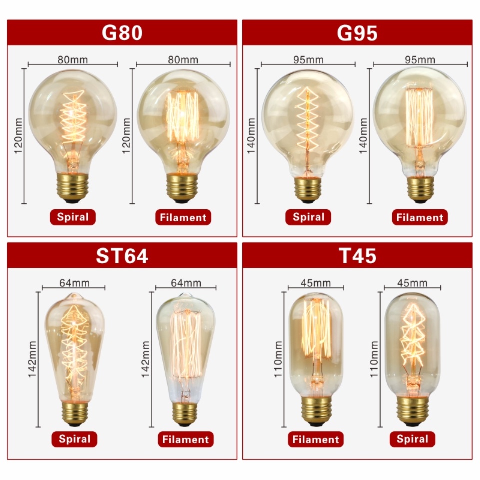 Got Liang Retro Edison Bulb E27 220V 40W Light Bulb A60 ST58 ST64 T10 ...