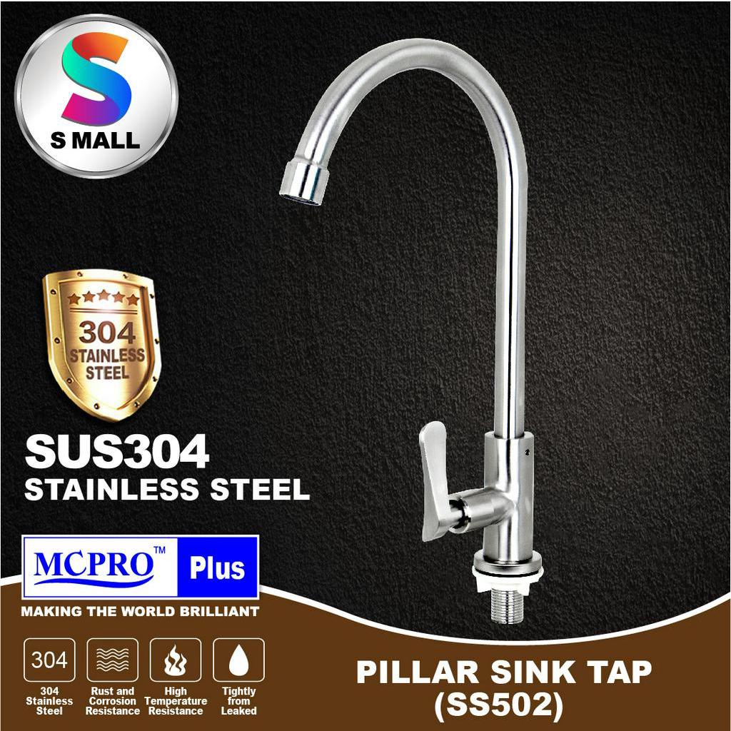 MCPRO PLUS STAINLESS STEEL SUS304 KITCHEN FAUCET Single Pillar Sink Tap ...