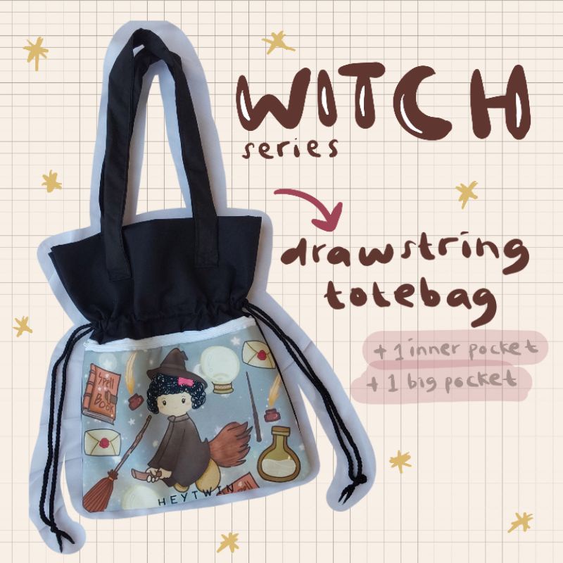 Drawstring totebag witch series heytwin halloween cute drawstring bag ...