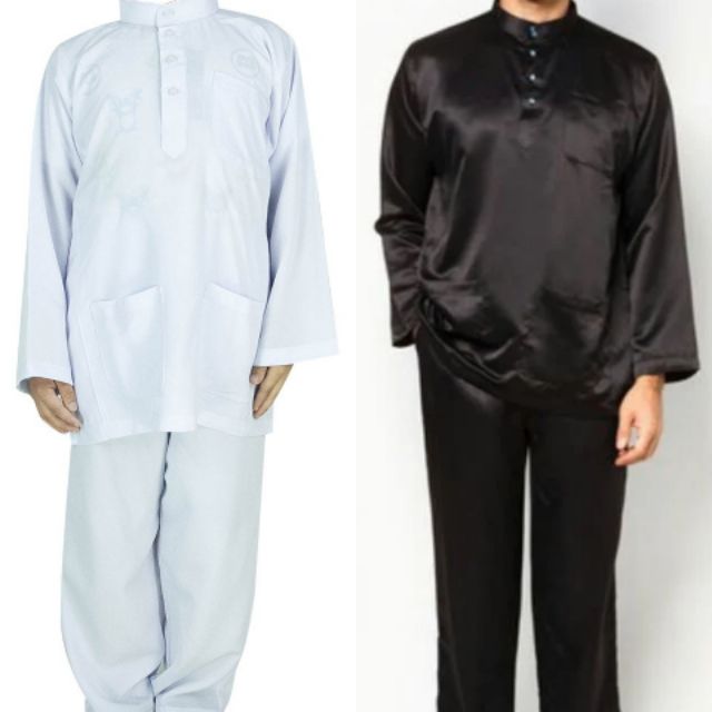 BAJU MELAYU PUTIH/HITAM 1 SET | Shopee Malaysia