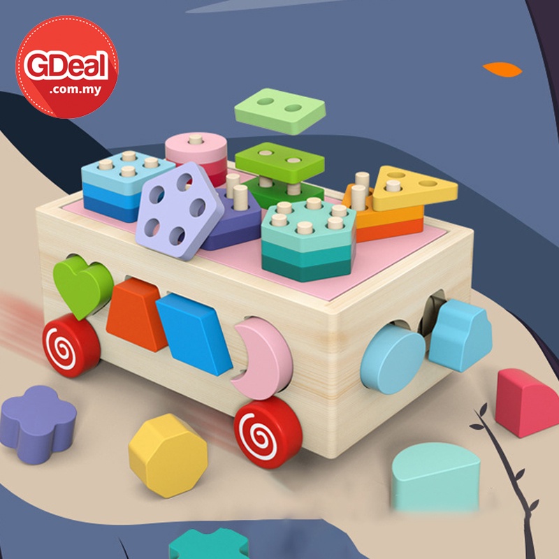 GDeal Kids Wooden Puzzle Shape Cognition Pairing Column Tractor Color ...