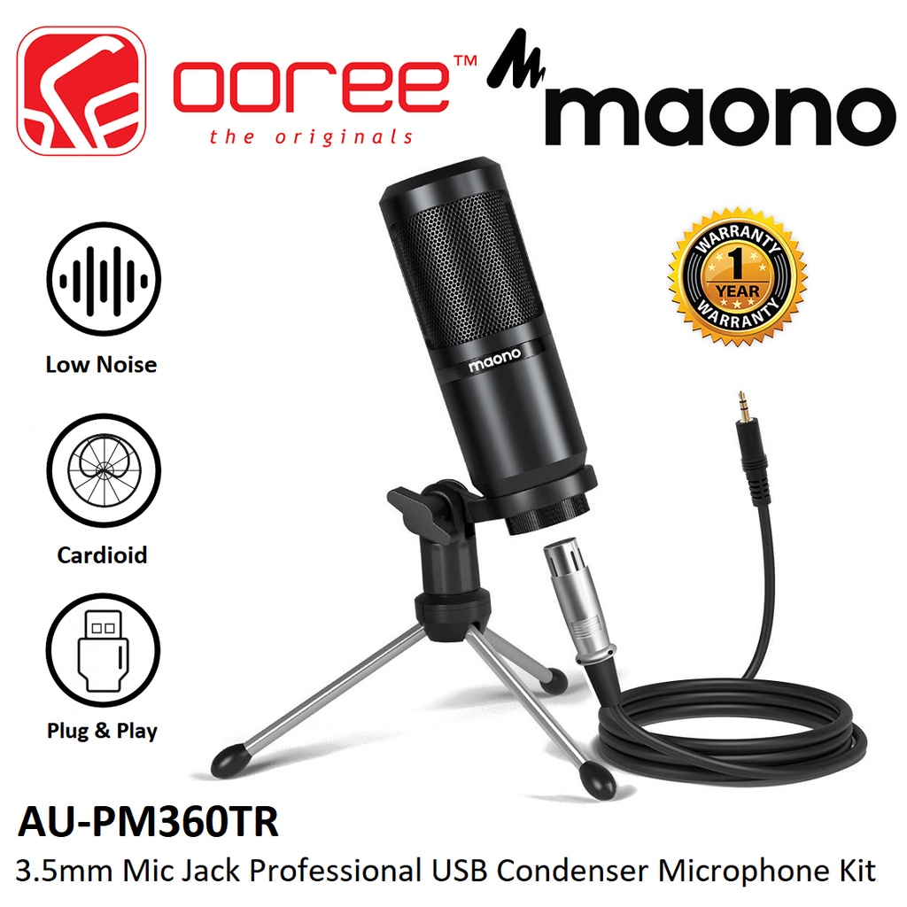 MAONO AU-PM360TR RECORDING CONDENSER MICROPHONE WITH XLR TO 3.5MM CONNECTION, LOW NOISE ...