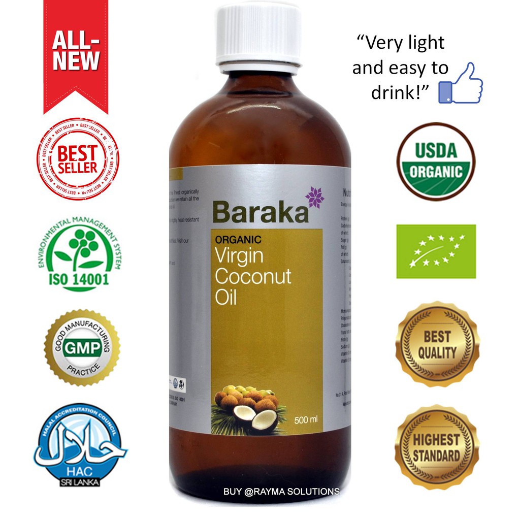 BARAKA Premium Organic Virgin Coconut Oil, Cold Pressed, 500ml | Shopee ...