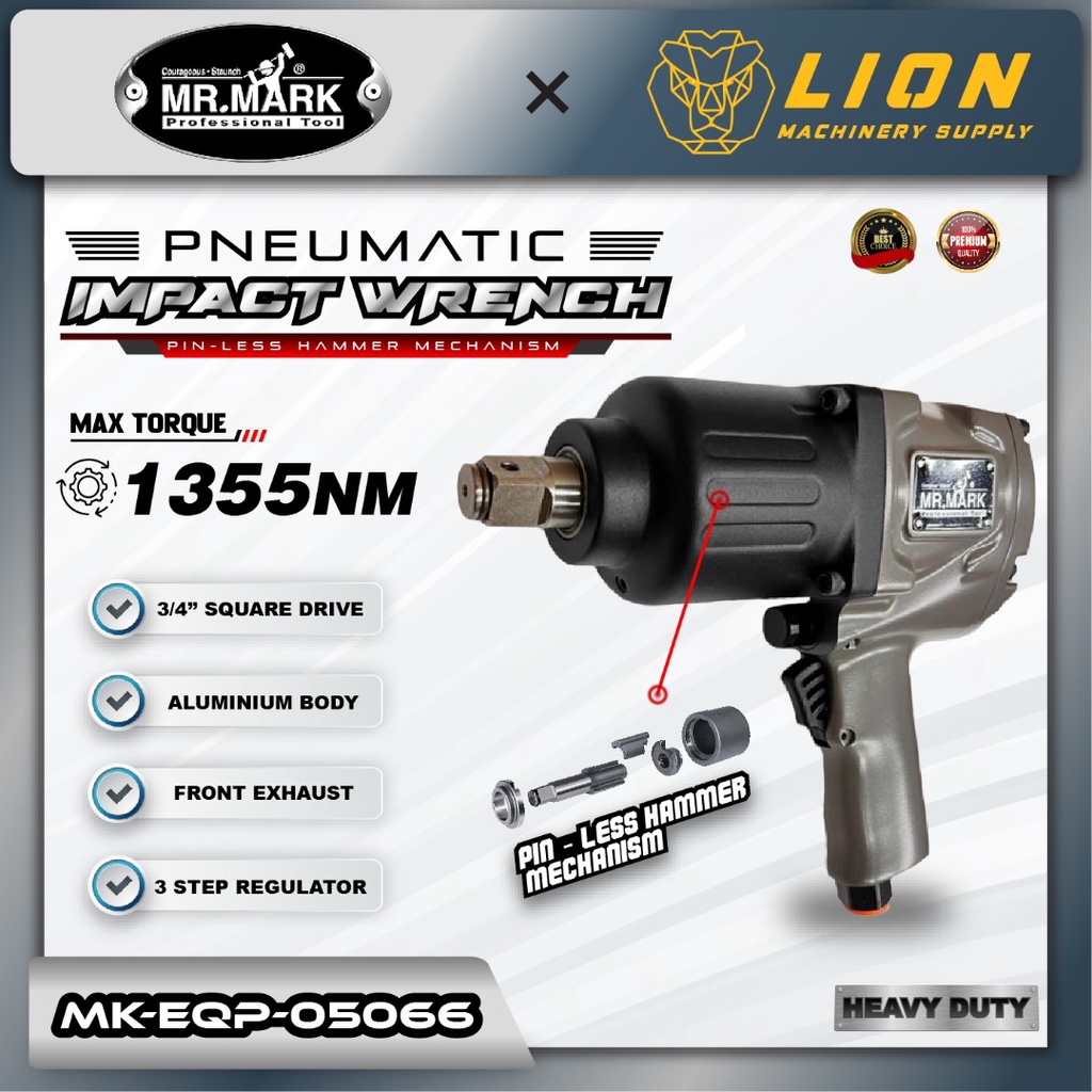 Mr.Mark 3/4" Dr. 1,000ft-lb Air Impact Wrench MK-EQP-05066 (Made in ...