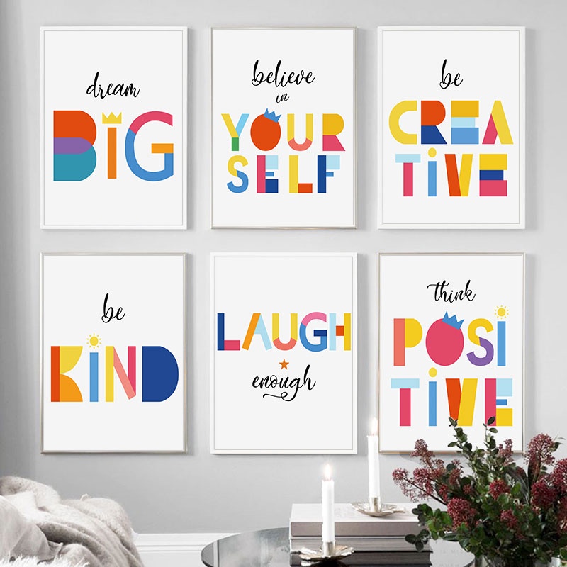 Modern Colorful Inspiring Quotes Canvas Art Painting Nordic Home Wall ...
