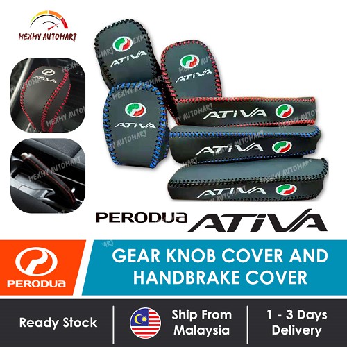 [100% FIT] Perodua ATIVA Genuine Leather Knob Handbrake Cover GearUp ...