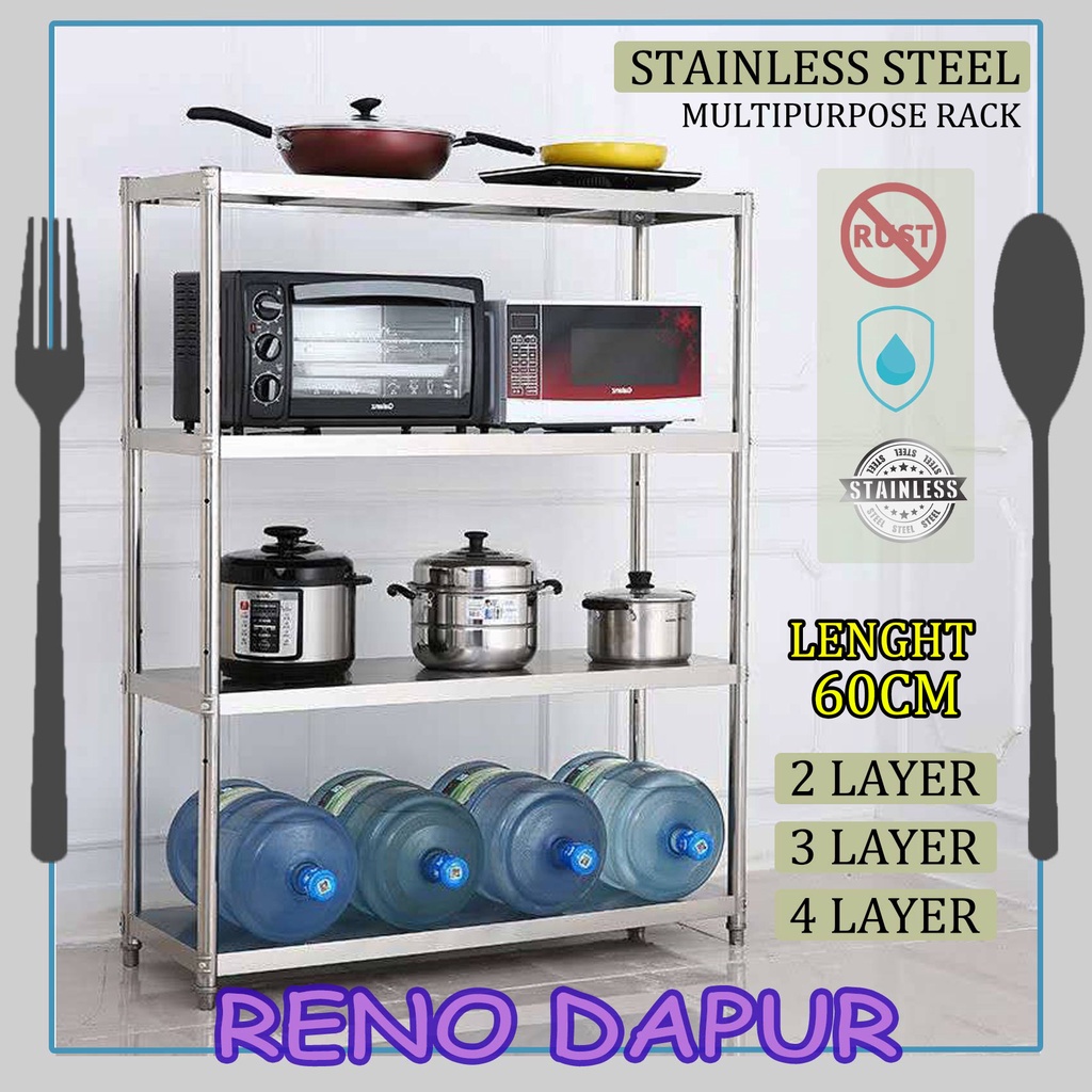 60cm Stainless Steel Kitchen Storage Rack Shelf Rak Dapur Rak Besi Rak ...