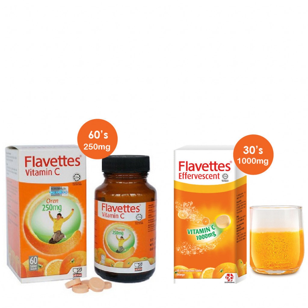 Flavettes Vitamin C 500mg x 60's + Flavettes Effervescent Vitamin C ...
