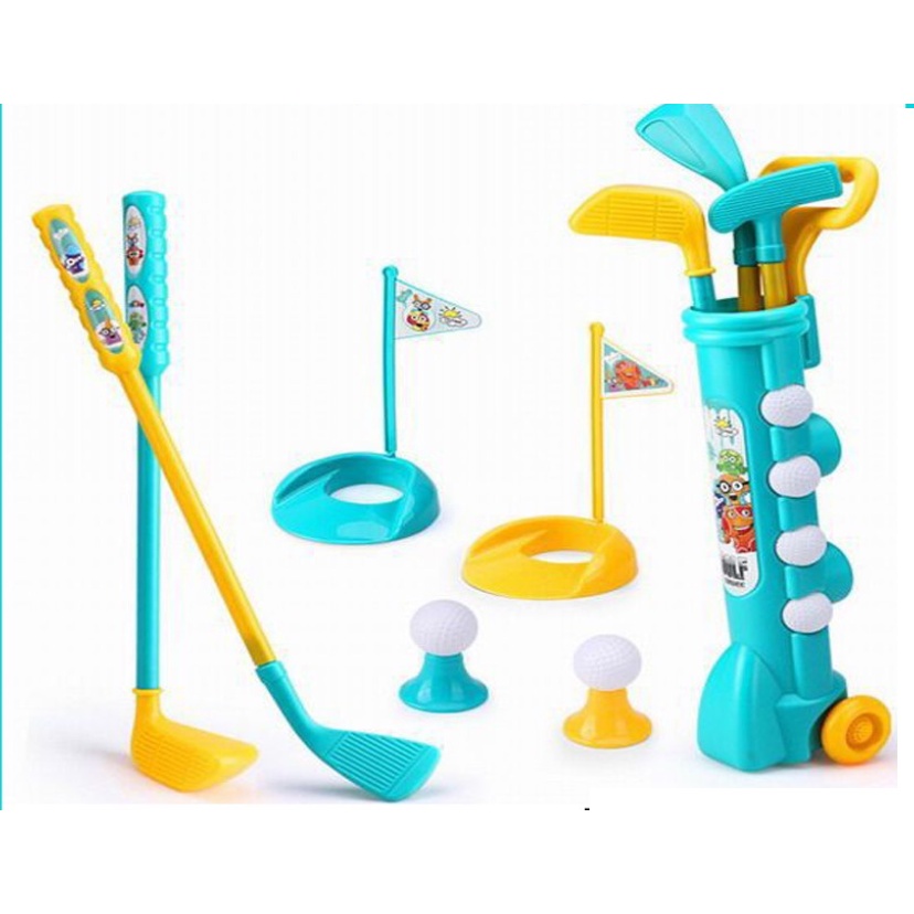 Golf Cart With Wheels 3 Colorful Golf Sticks 3 Balls Kids Golf Club Toy ...