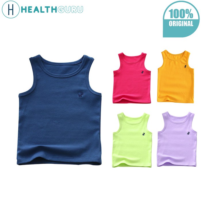 HealthGuru 100% Cotton Kids Singlet T-shirt Boy Girls Tops Colored ...