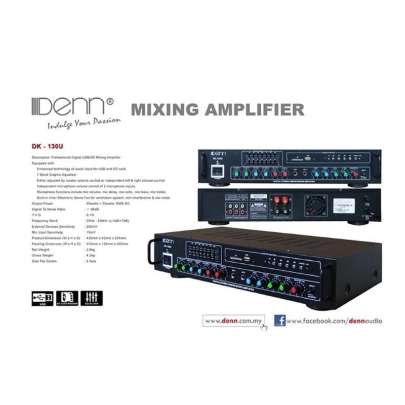 [ READY STOCK] DENN DK-130U Digital Stereo USB/SD Mixing (Swallow) Amplifier | Shopee Malaysia
