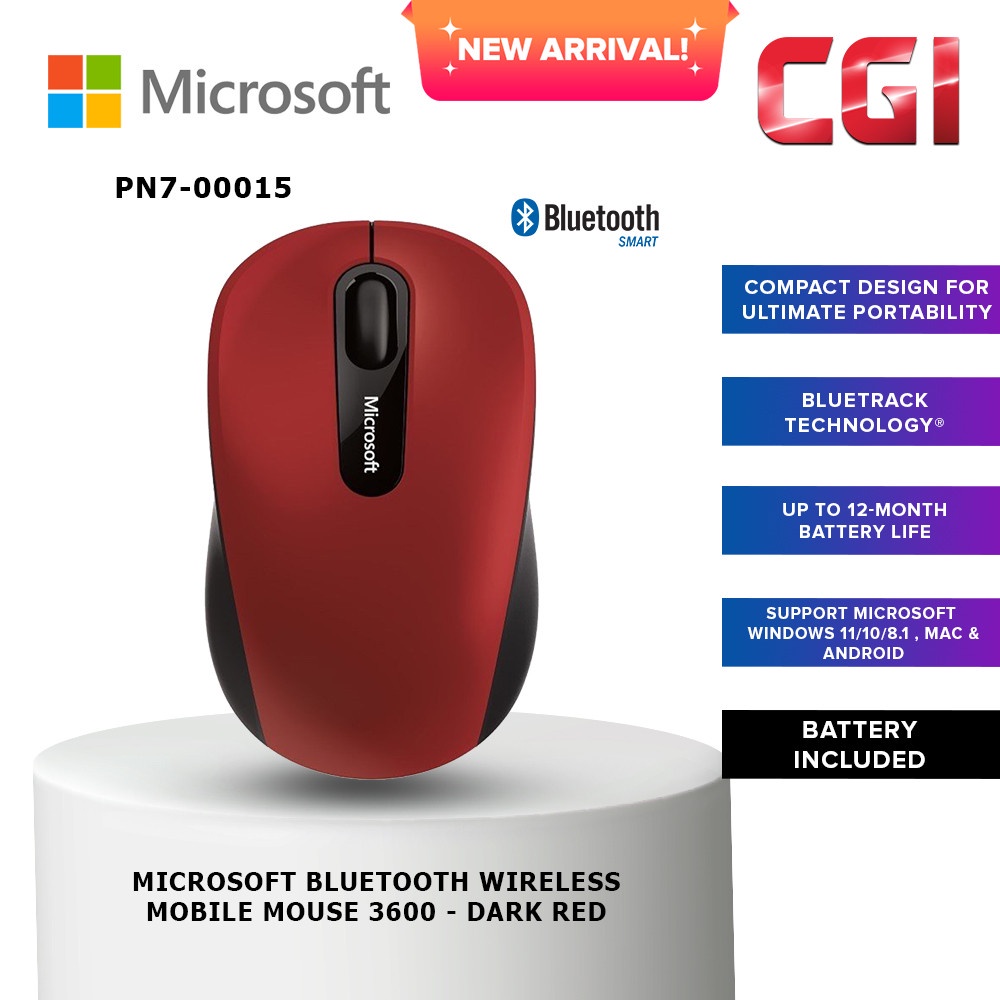 Microsoft Bluetooth Mobile Mouse 3600 - Dark Red (PN7-00015) | Shopee ...