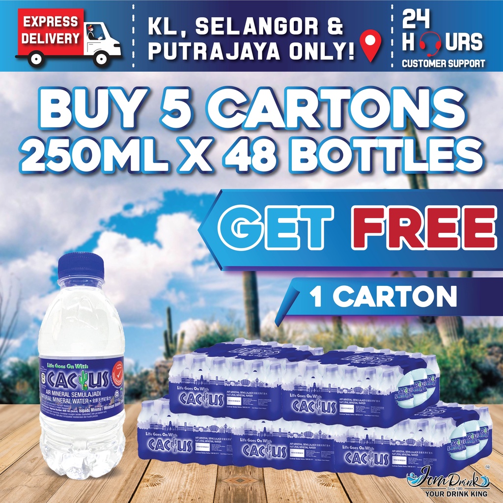 BUNDLE OF 5 CARTONS : CACTUS MINERAL WATER 250ML x 48 BOTTLES | Shopee Malaysia