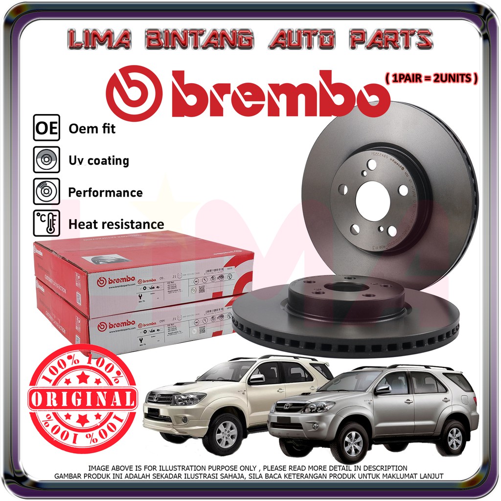 Toyota Fortuner TGN51 TGN61 KUN50 KUN60 Front Brake Disc Rotor 1Pair ...