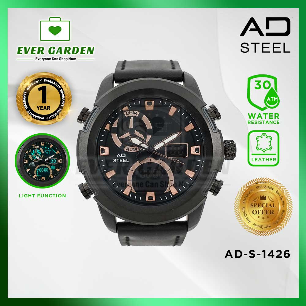 Evergarden AD-STEEL AD1426 Analog-Digital Sport Dual Leather Strap Men ...