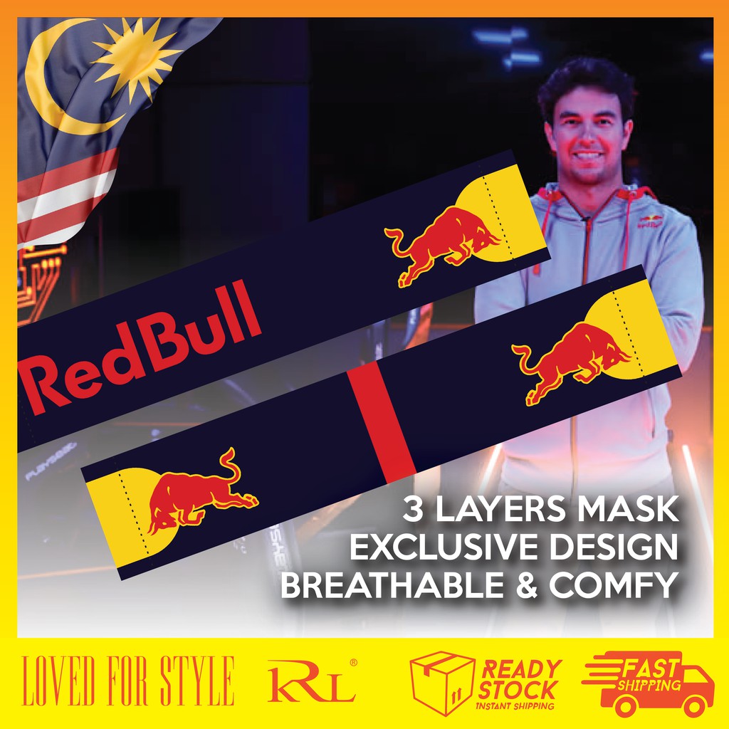 [LIMITED EDITION] Red Bull Face Mask 3 Layers of Fabric Cotton Face ...