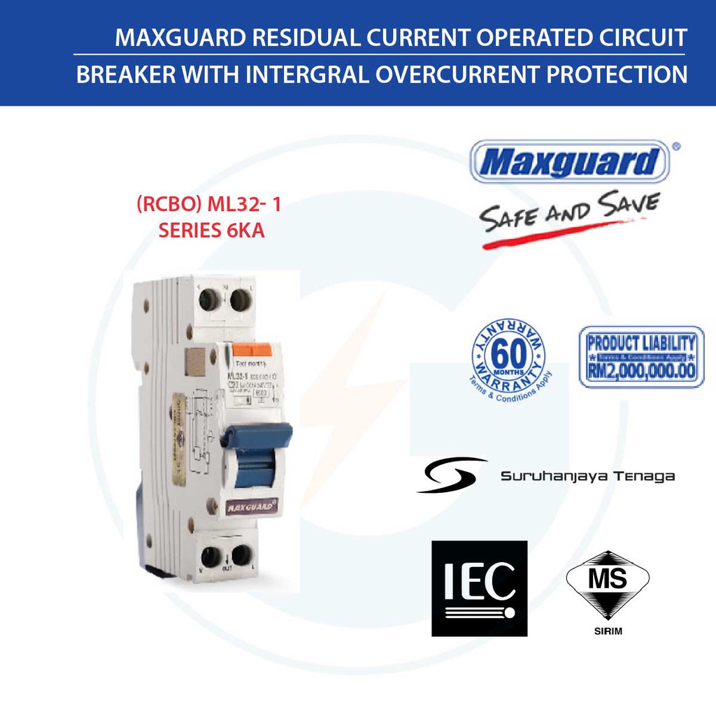 MAXGUARD RCBO 16A 20A 32A 2P 10mA 6KA RCBO Type AC [Residual Operated ...