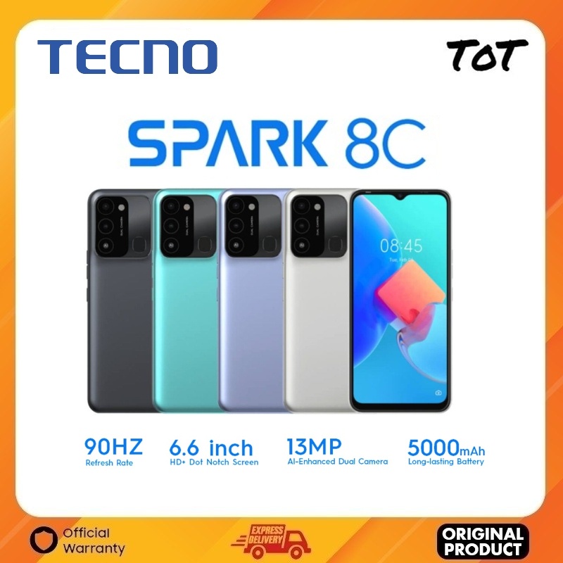 TECNO SPARK 8C (4GB+64GB/128GB) Android 11 | 6.6" HD+ Dot Notch Screen (90Hz Refresh Rate ...
