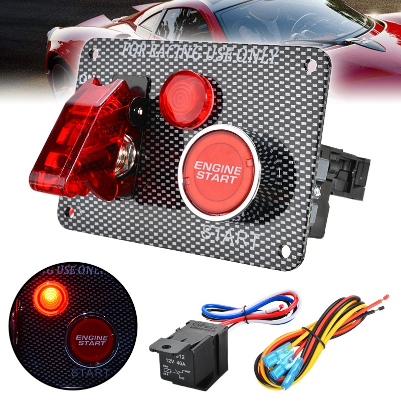 12V Racing Car Toggle Ignition Switch Panel LED Push Button Engine ...