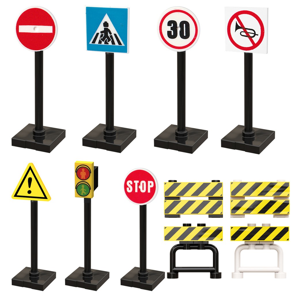 Road Sign MOC Printed Building Blocks Tile Toys Kids Learning Education ...