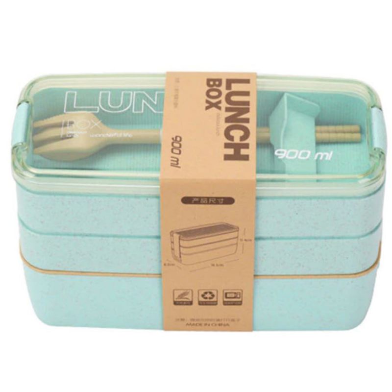 Place To Eat - 1 Set Of 3 Layer Bento Box 900ml Cutlery With Spoon And ...