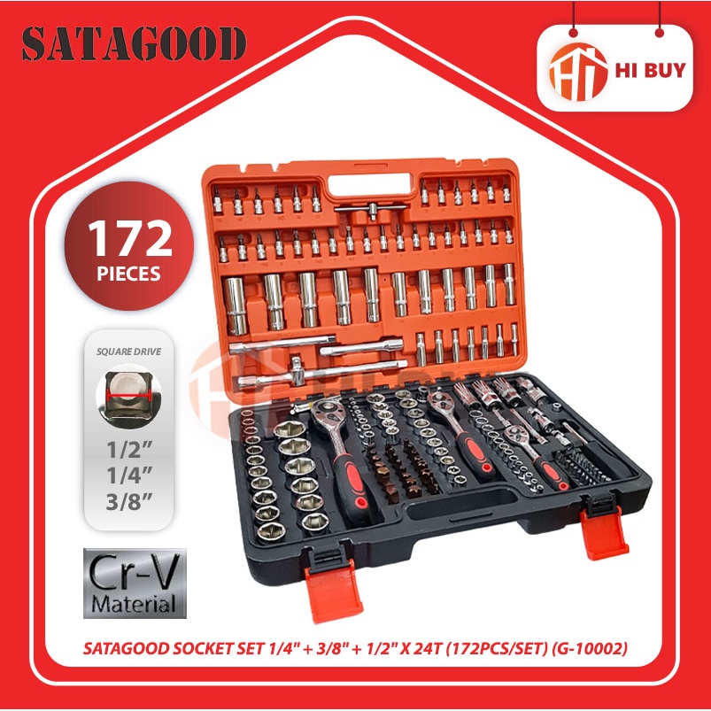 SATAGOOD/ SRUNV SOCKET SET 1/4" + 3/8" + 1/2" X 24T (172PCS/SET) (G-10002) (ORANGE BOX) | Shopee ...