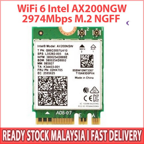 Intel AX200 Wifi 6 AX200NGW M.2 2974Mbps Bluetooth 5.1 WLan 802.11ax MU ...