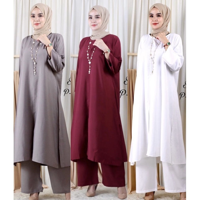 Suit muslimah Set blouse labuh & palazzo | Shopee Malaysia