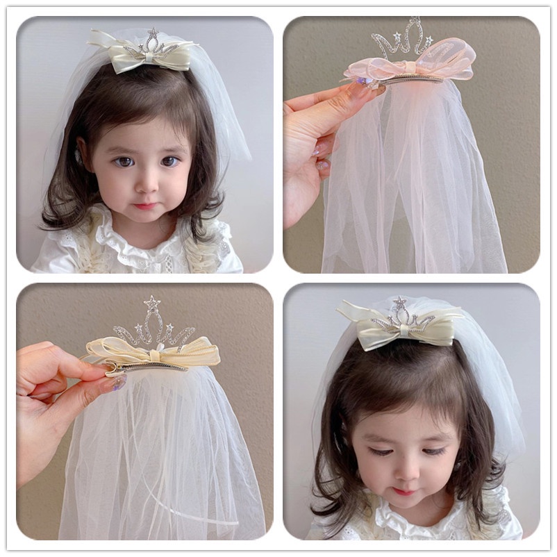 Cute Girl Baby Princess Veil Hairpin Bright Diamond Three-Dimensional ...