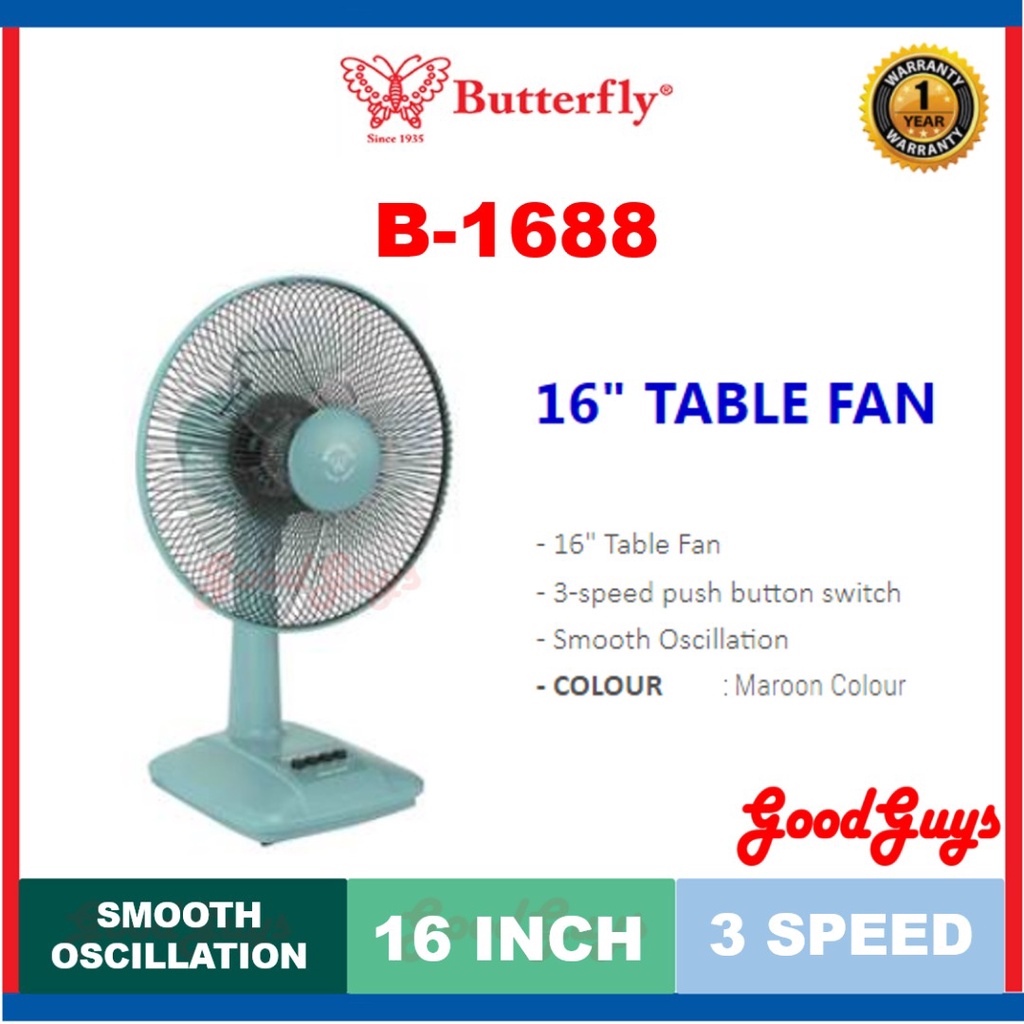 Butterfly B-1288 12'' Table Fan / B-1688 16'' Table Fan (B1288 / B1688 ...