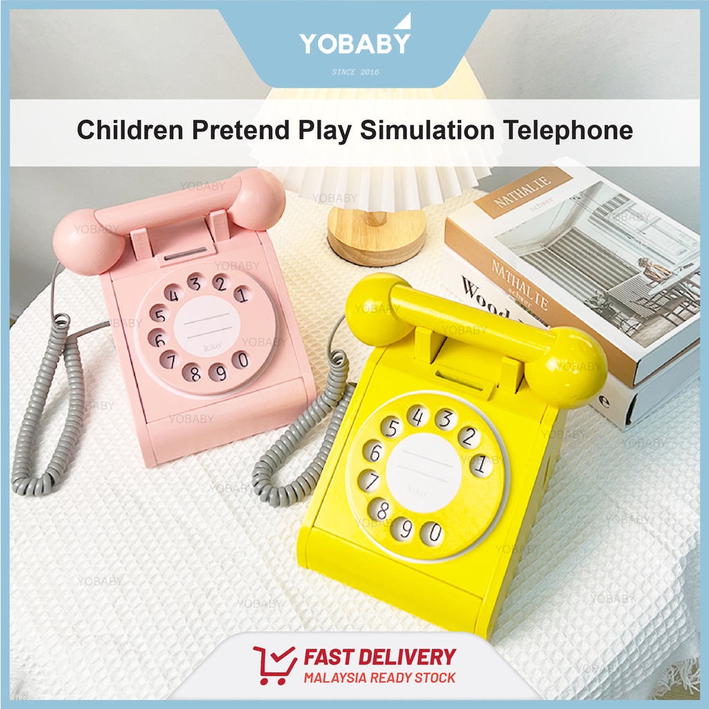 Children Pretend Play Simulation Wooden Telephone Early Education Toys ...