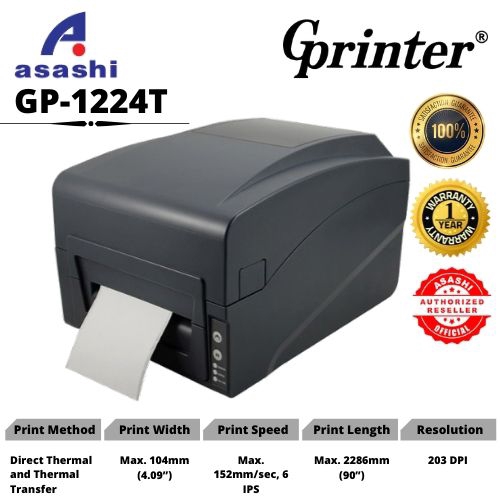 GPrinter GP-1224T Barcode Label/Airwaybill Printer 203dpi (USB + Serial ...