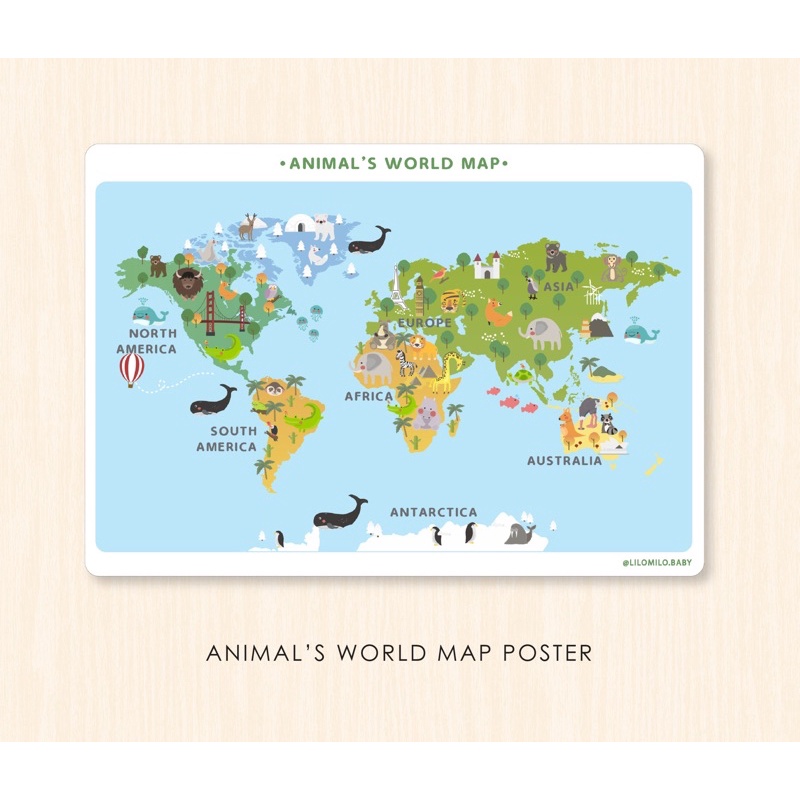 World Animal map poster And Continent/Animal's world map/world Animal ...