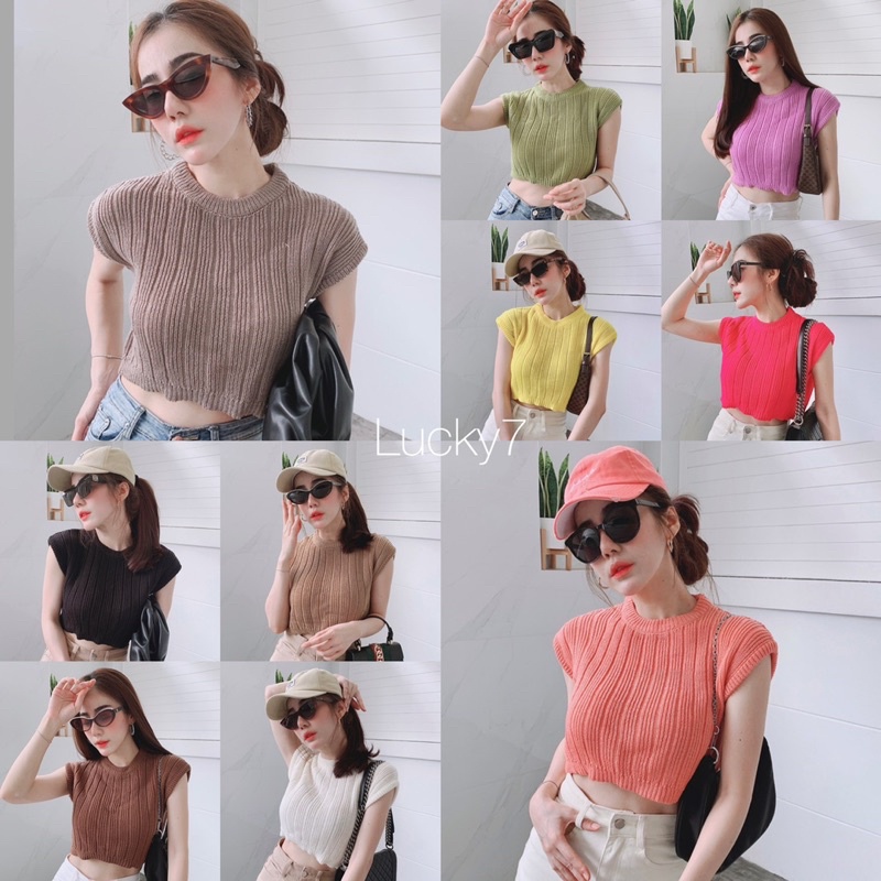 by IRa Snow Knit Top Croptop Yarn Minimalist Round Neck Trench Fabric ...