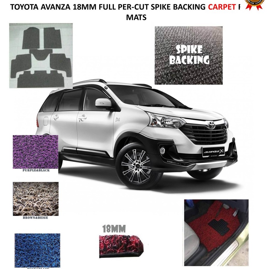 TOYOTA AVANZA 18MM +/- FULL PER-CUT SPIKE BACKING CARPET FLOOR MATS ...