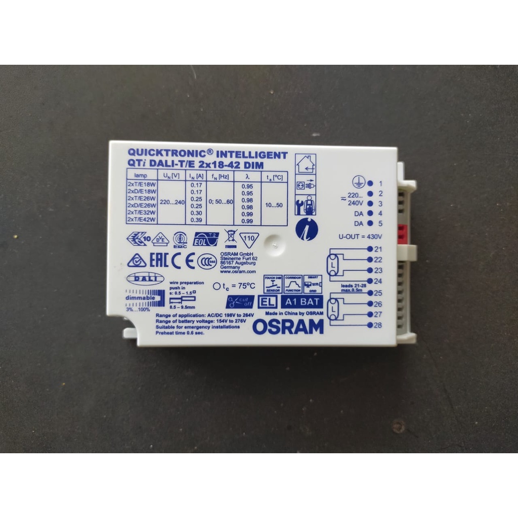 OSRAM QUICKTRONIC INTELLIGENT Qti DALI-T/E 2X18-42 DIM Electronic ...