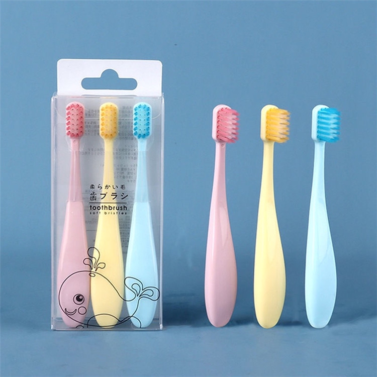 New children's 3 toothbrushes 2-6 years old fat handle candy color baby ...