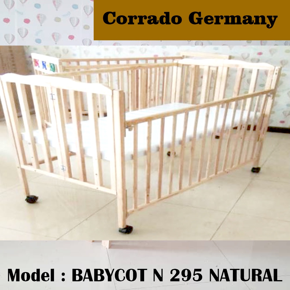 N295 Solid Rubberwood Baby Cot Katil Bayi Boleh Lipat Natural 60X120cm ...