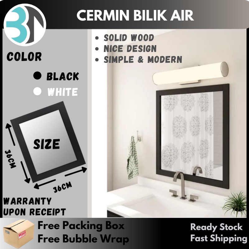 Cermin Bilik Air Bathroom Mirror Solid Wood Frame Rectangle Cermin Muka ...