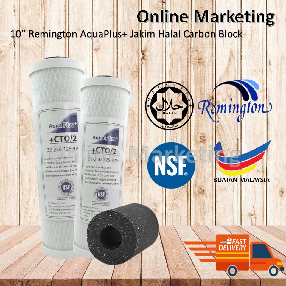 Remington AquaPlus+ 10 inch JAKIM Halal Carbon Block 10" CTO Carbon Replacement Water Filter ...